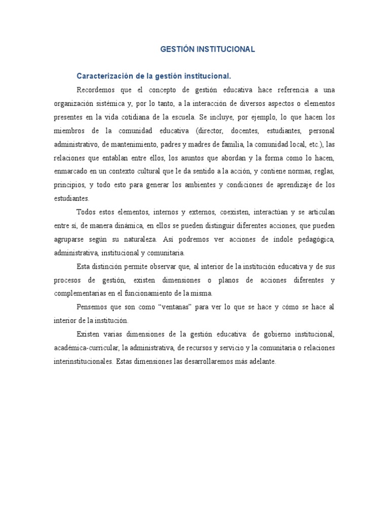 Gestión Institucional | PDF | Institución | Enseñando