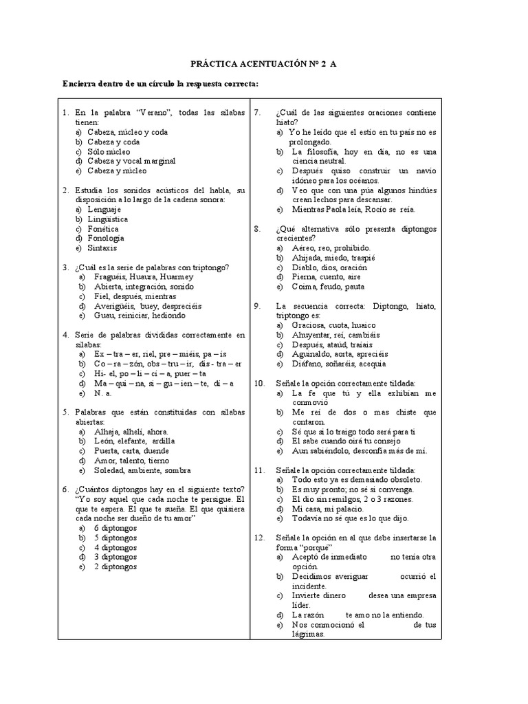 ACENTUACIÓN #02 Selección Multiple | PDF