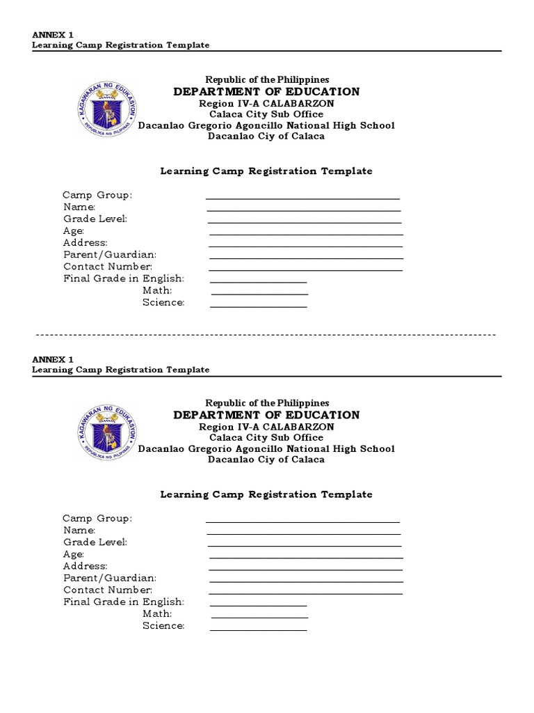 Learning Camp Registration Template | PDF