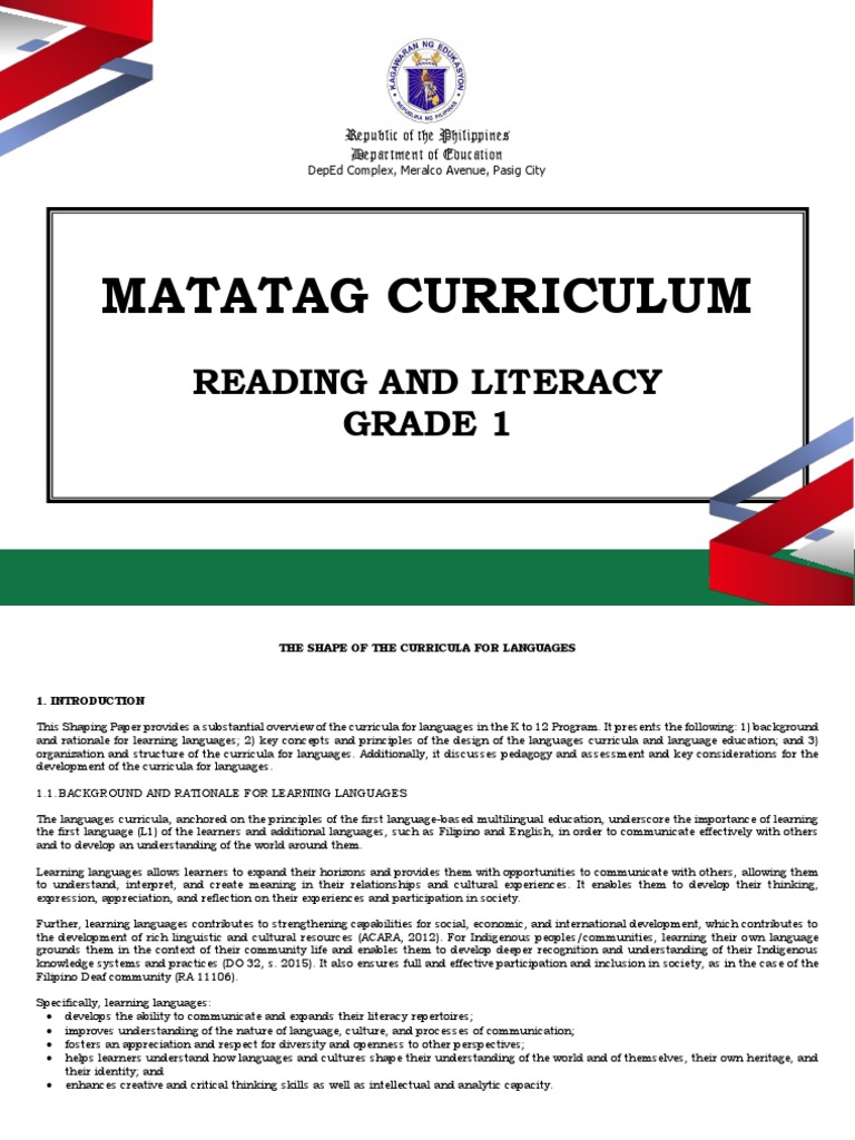 Matatag Curriculum: Reading and Literacy Grade 1 | PDF