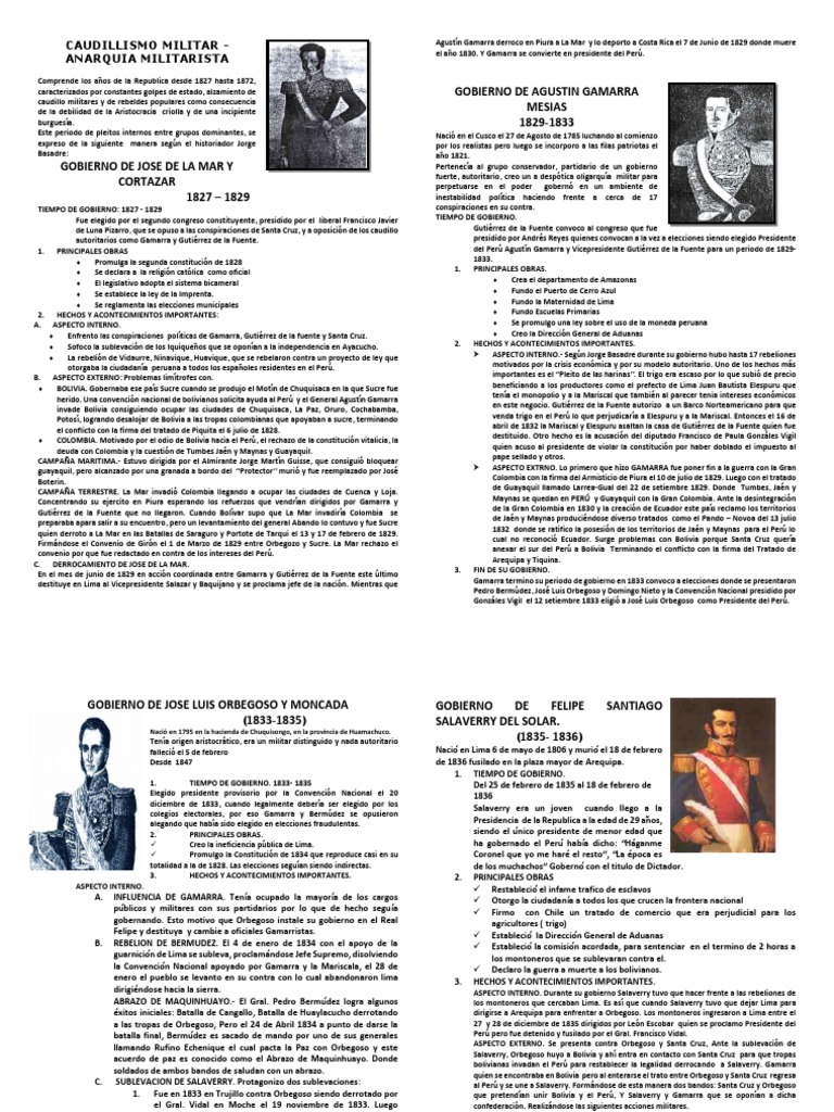 Primer Militarismo en el Perú (1827-1872) | PDF