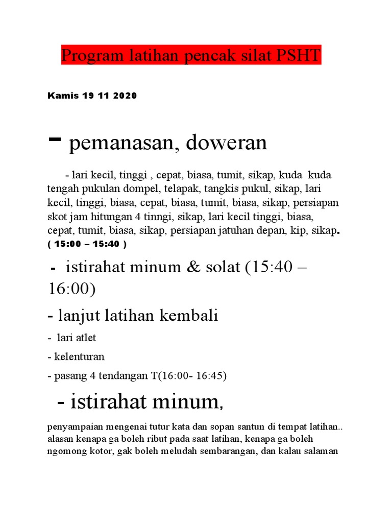 Program Latihan Pencak Silat PSHT | PDF