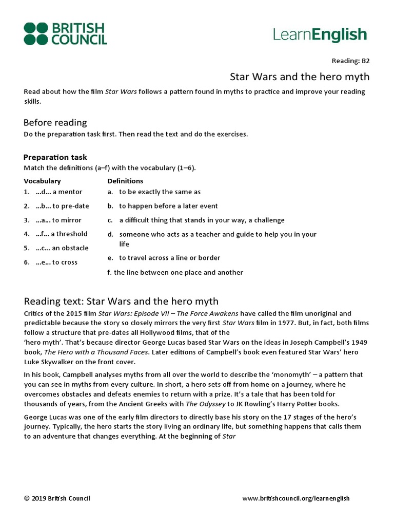 LearnEnglish Reading B2 Star Wars and The Hero Myth PDF | PDF | Luke ...