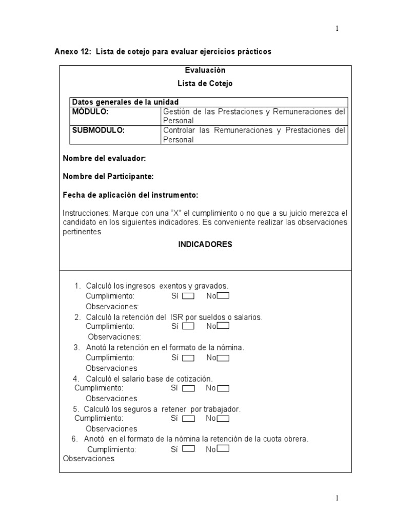 Lista de Cotejo para Evaluar Ejercicios Prácticos | PDF