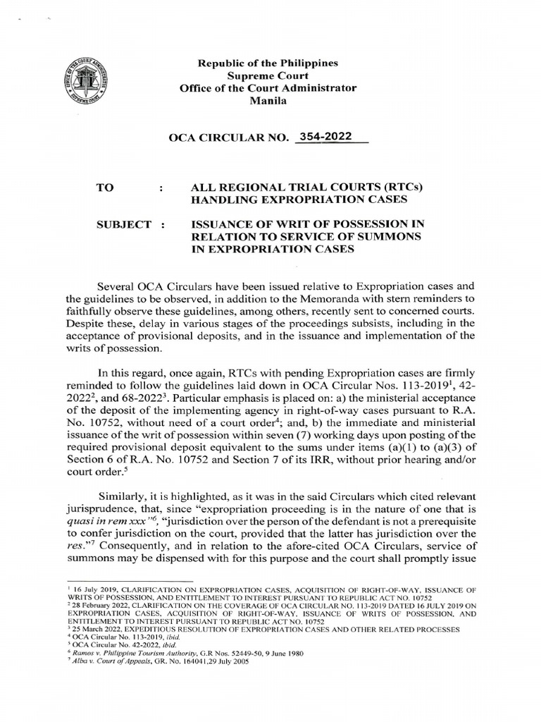 OCA Circular No. 354 2022 | PDF
