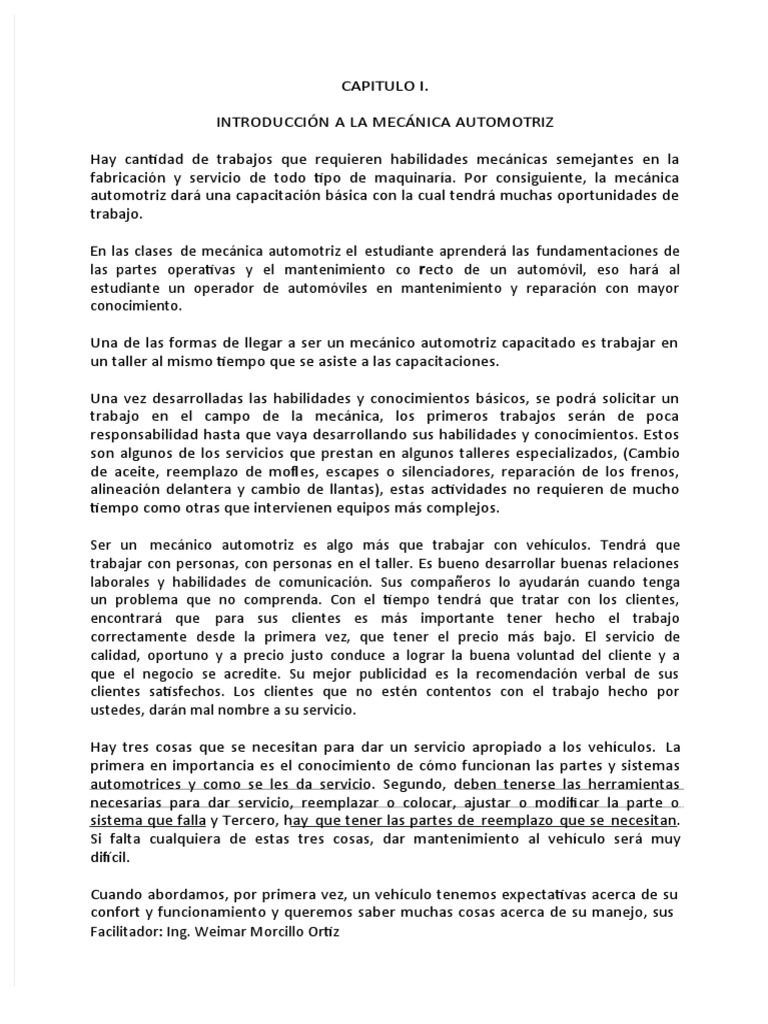 PDF Capitulo I Introduccion Mecanica Automotriz | PDF