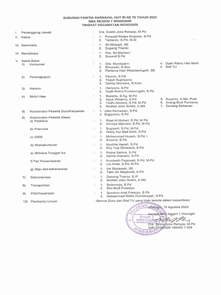 Susunan Panitia KARNAVAL HUT RI 78 TH | PDF