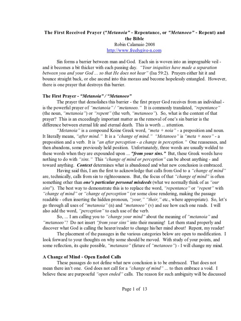 "Metanoia" - Repentance, or "Metanoeo" - Repent (PDFDrive) | PDF ...