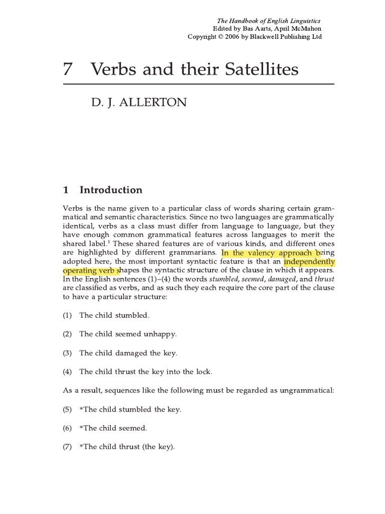 CHAPTER 7 - Handbook of English Linguistics 1 PDF | PDF | Grammar | Syntax