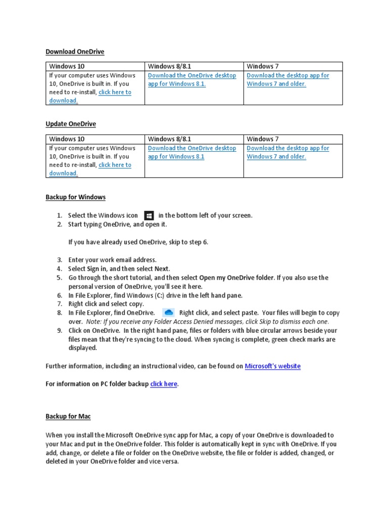 OneDrive Instructions | PDF | Microsoft Windows | Computer File