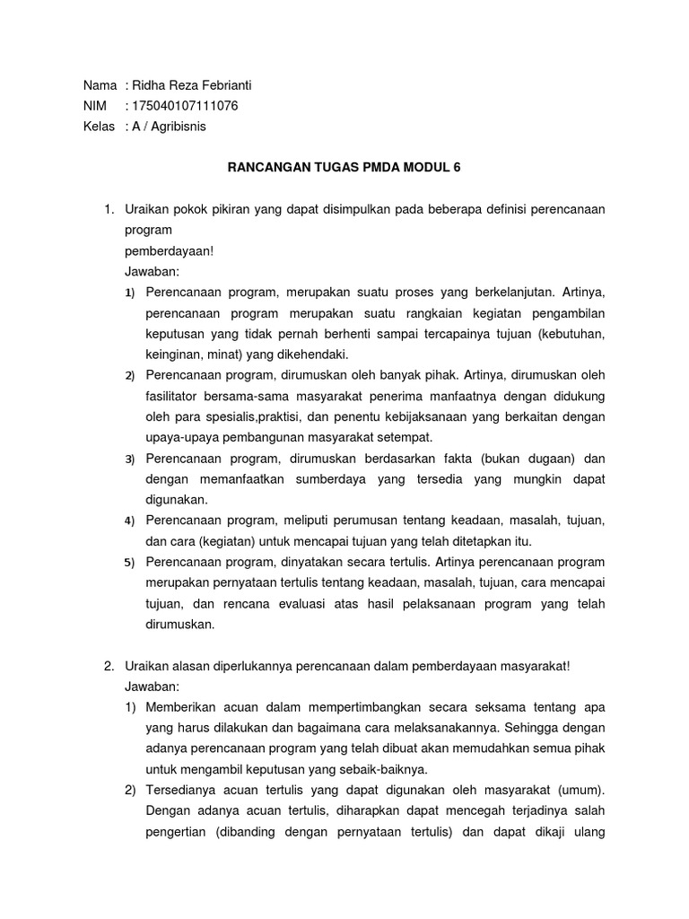 Rancangan Tugas Pmda Modul 6 (Ridha Reza Febrianti - 175040107111076) | PDF