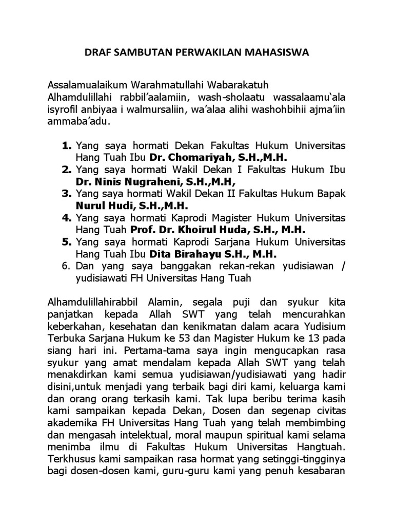 Draft Sambutan Mahasiswa | PDF | Gaya Hidup