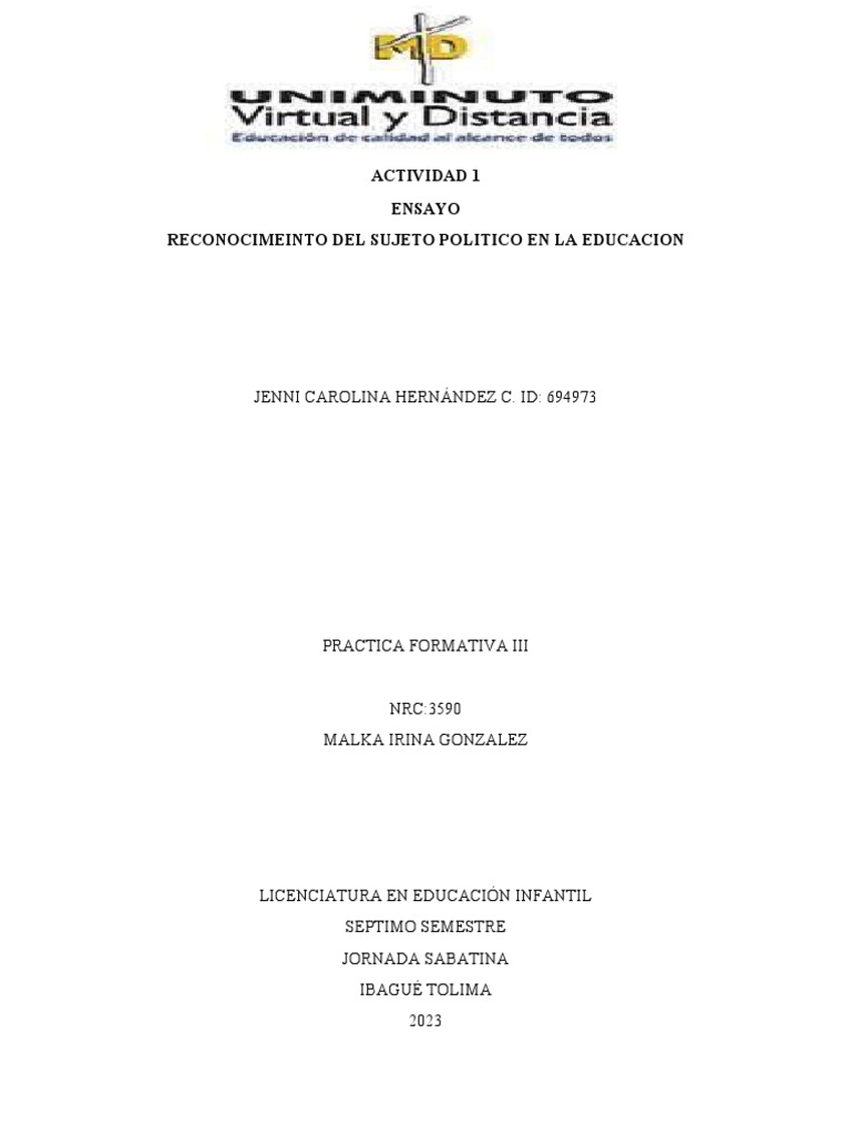 Actividad 1 Ensayo Practica Formativa 3 | PDF