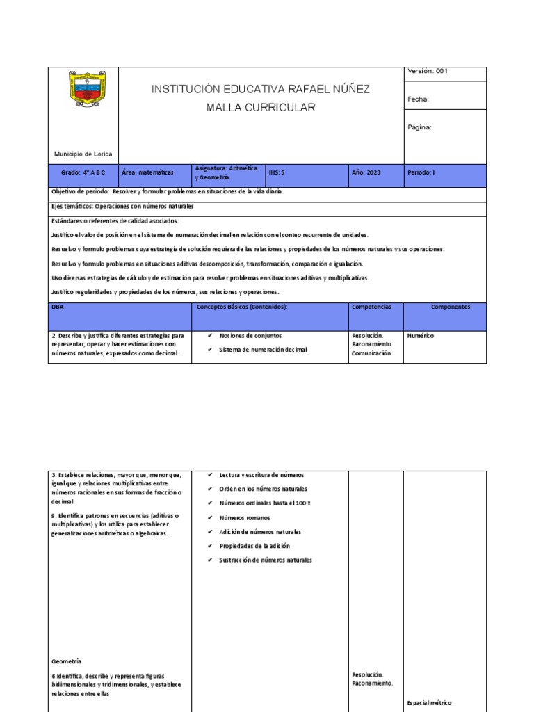 Malla Matemáticas Cuarto 2023 | PDF | Números | Geometría