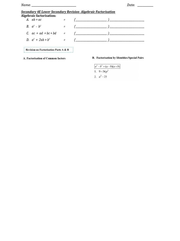 Factorisation Revision | PDF Factorisation Revision | PDF