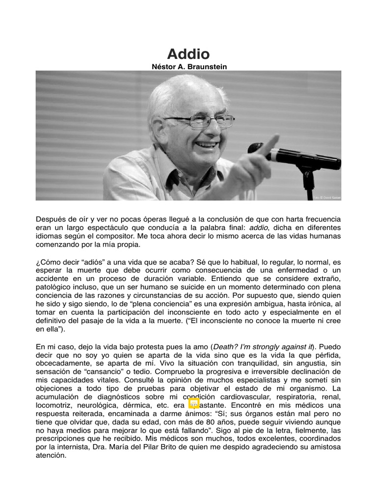 Carta de Suicida Assistido Néstor A. Braunstein | PDF | Suicidio | Muerte