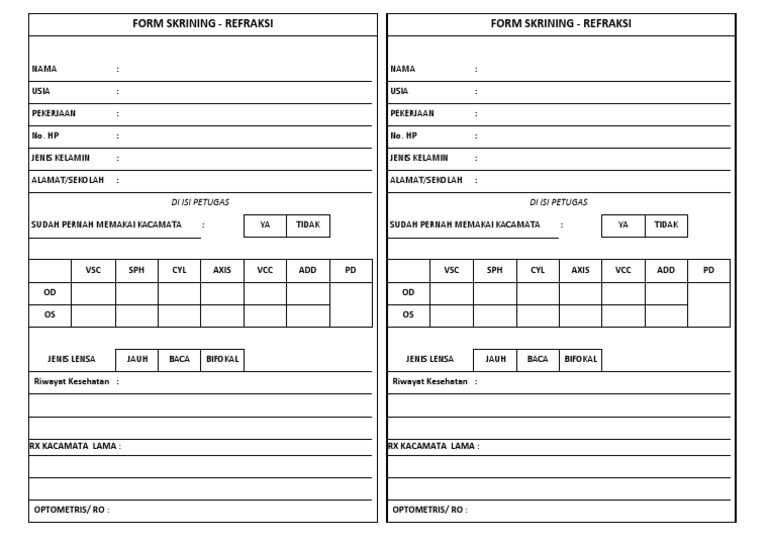 Form Skrining - Refraksi | PDF