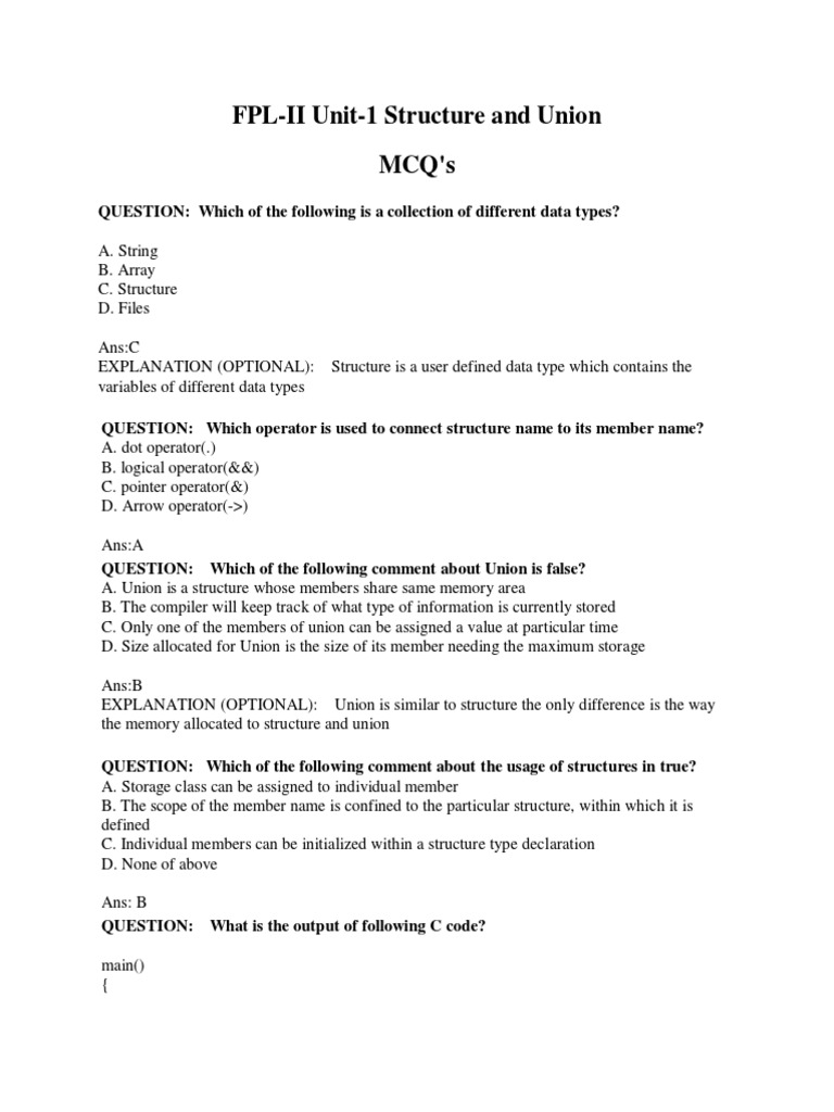 FPL II Uniti MCQ | PDF