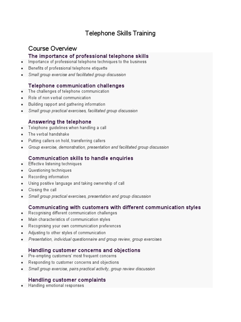 Telephone Skills Training | PDF