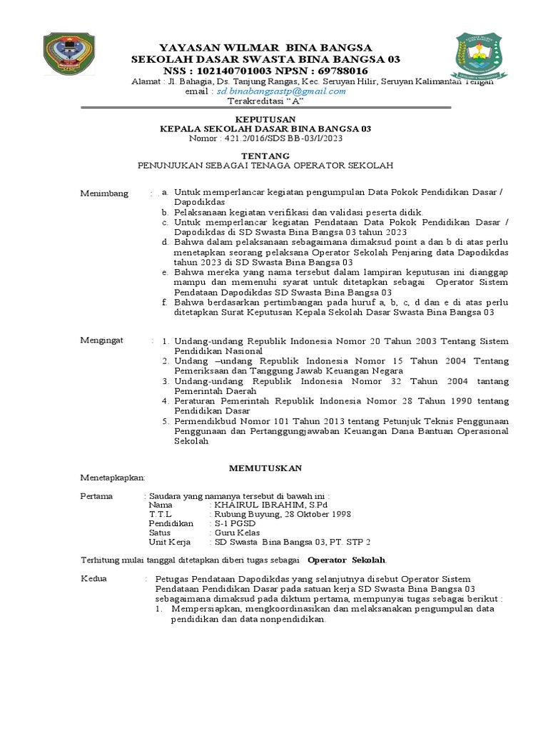 03 SK Operator Dapodik | PDF