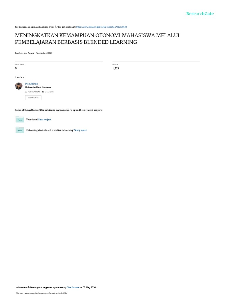 Meningkatkan Kemampuan Otonomi Mahasiswa Melalui Pembelajaran Berbasis Blended Learning | PDF