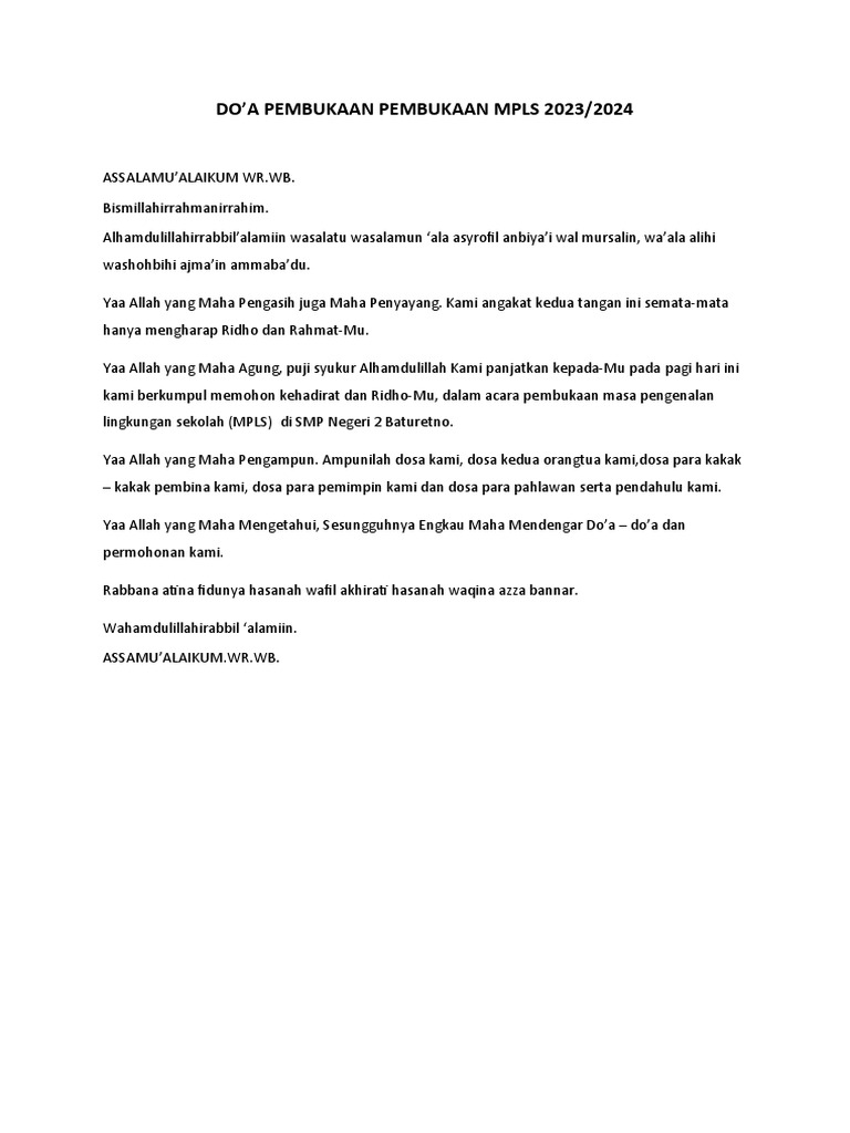 Doa Pembukaan Persami | PDF