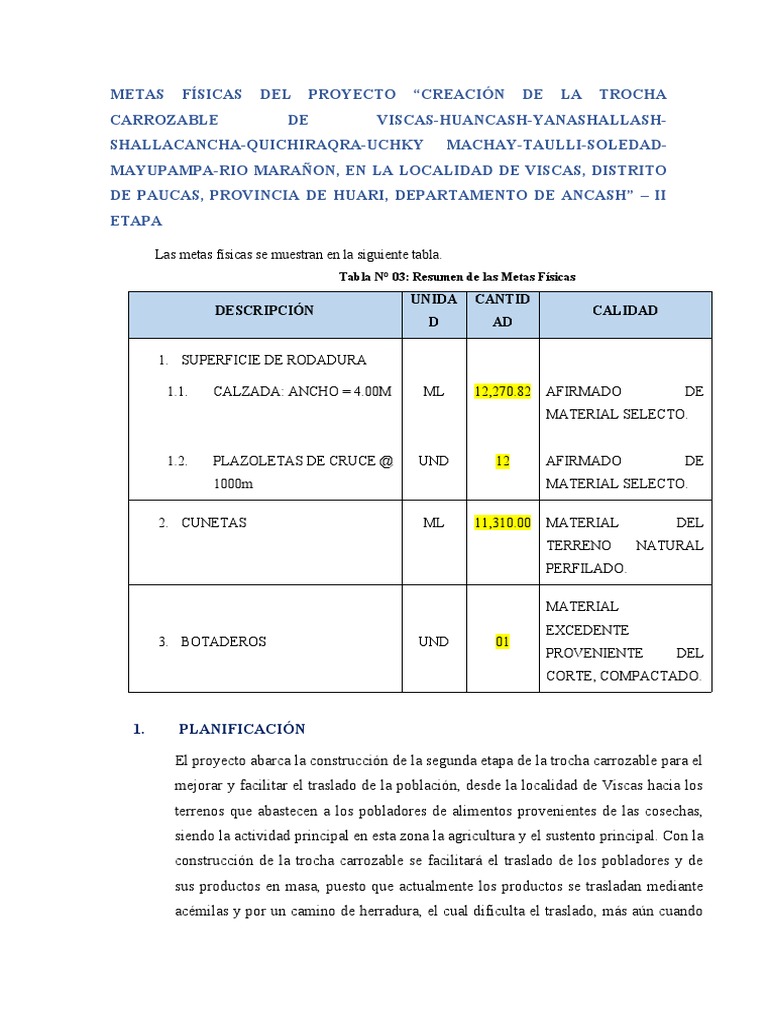 Metas Trocha Carrozable | PDF
