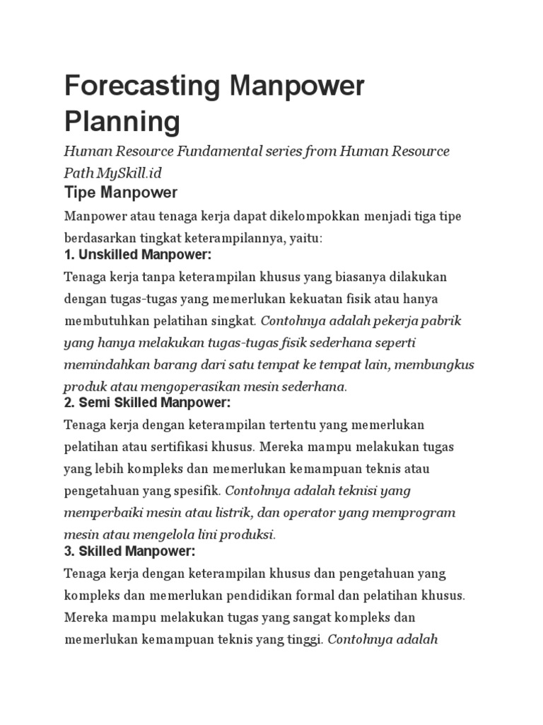Forecasting Manpower Planning Pdf