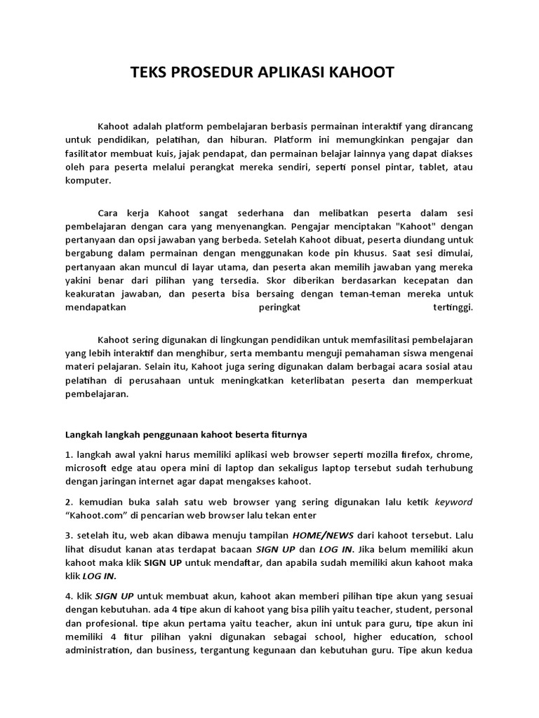 TEKS PROSEDUR APLIKASI KAHOOT Aziz Eka Ananta XI - SS | PDF | Komputer