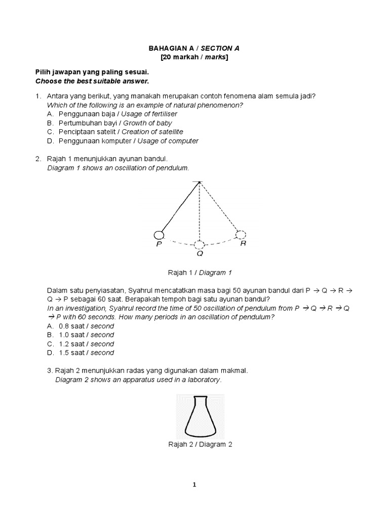 Choose The Best Suitable Answer.: Bahagian A / Section A (20 Markah / Marks) Pilih Jawapan Yang ...