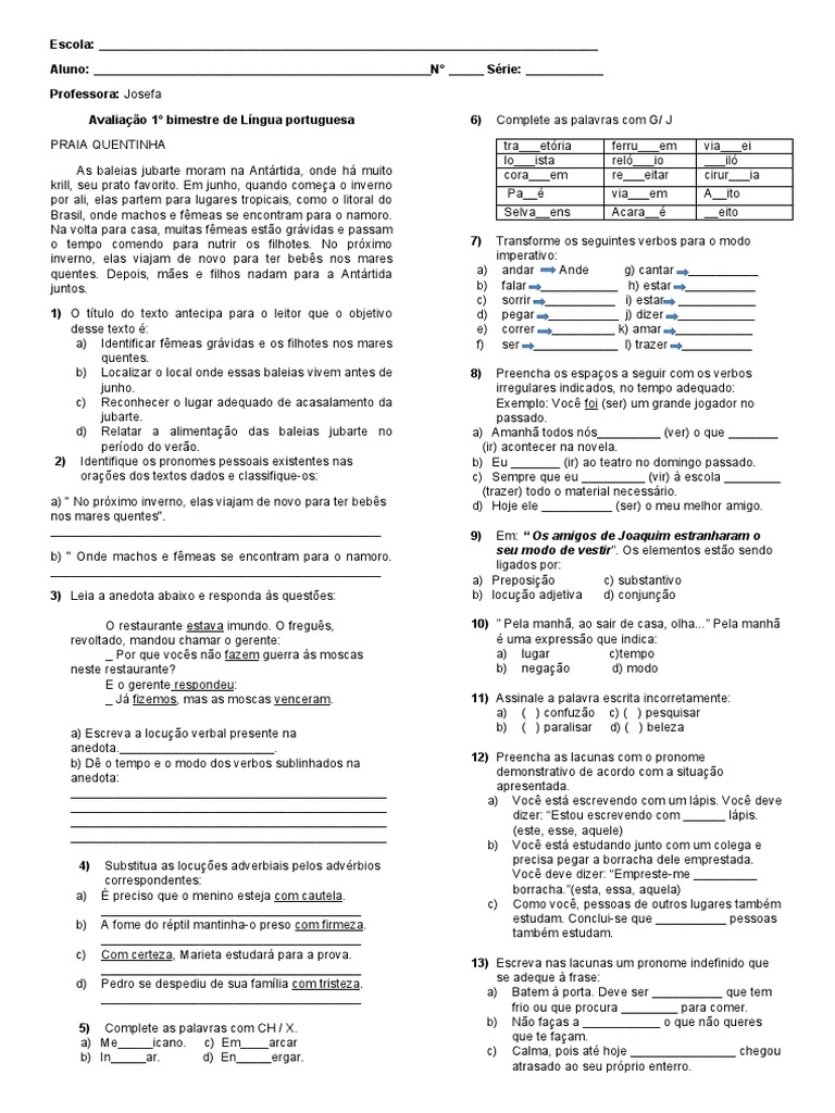prova 7 ano portugues | PDF