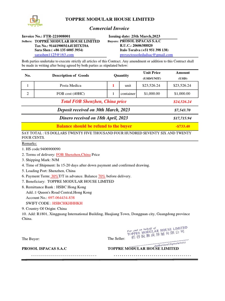 04.23 - Factura Final de Campamentos para Prosol Ispacas SAC - InVO NO. FTR-20230314001 | PDF ...