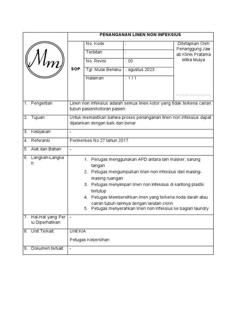 Sop Penanganan Linen Non Infeksius | PDF
