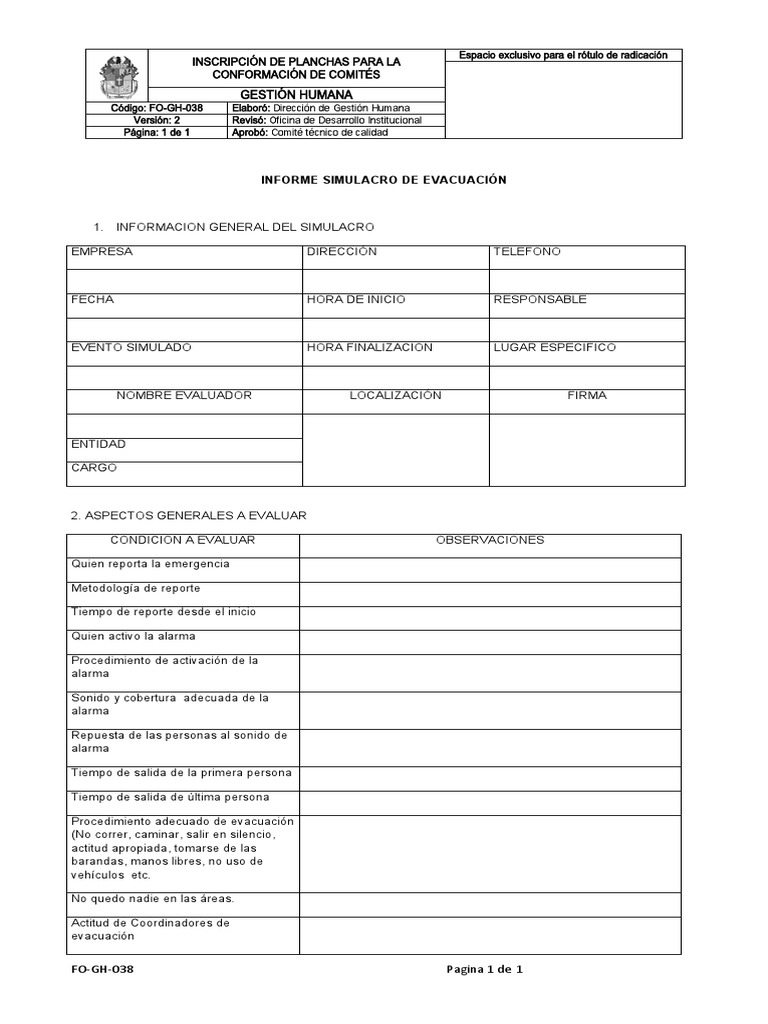 Fo GTH 038 V4 Informe Simulacro 1 | PDF