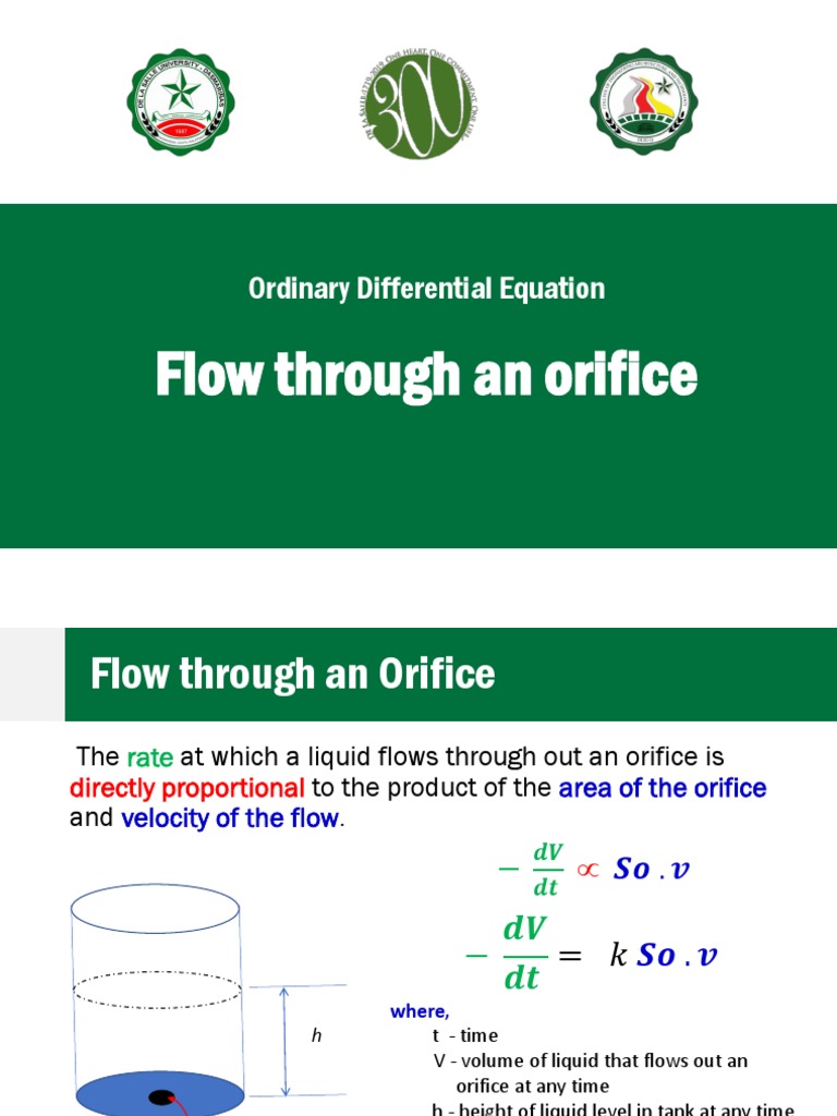Differential Equation - Flow Through An Orifice | PDF | Applied And ...