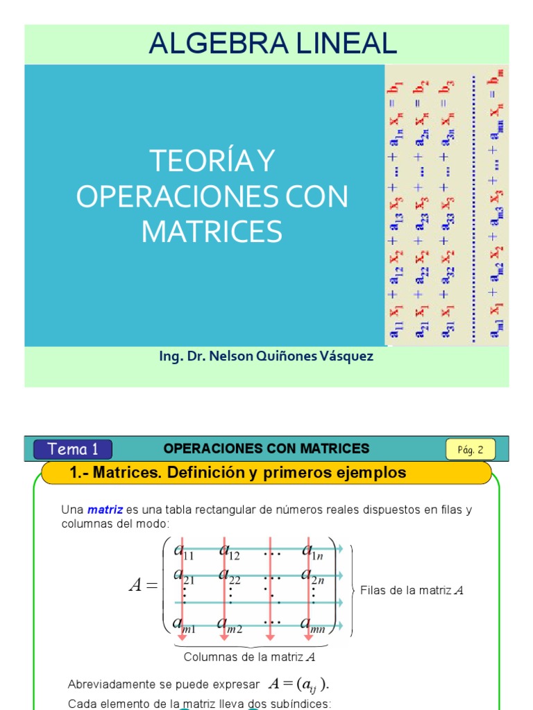 Teoría y Operaciones Con Matrices | PDF | Matriz (Matemáticas) | Teoría de la matriz