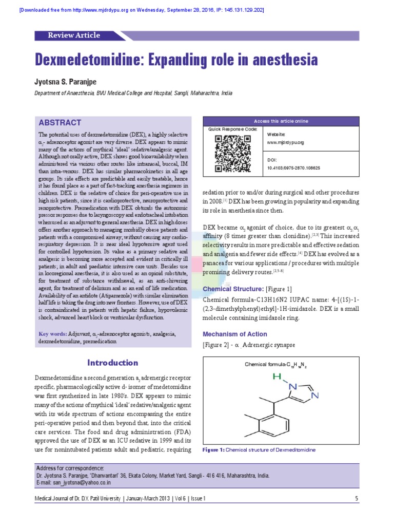 Dexmedetomidine Expanding Role in Anesthesia | PDF | Anesthesia | Opioid