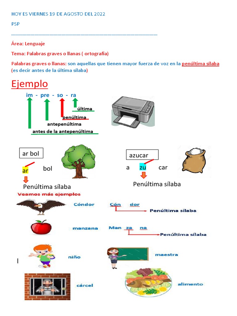 Palabras Graves o Llanas y su Tilde | PDF | Artes del Lenguaje y ...