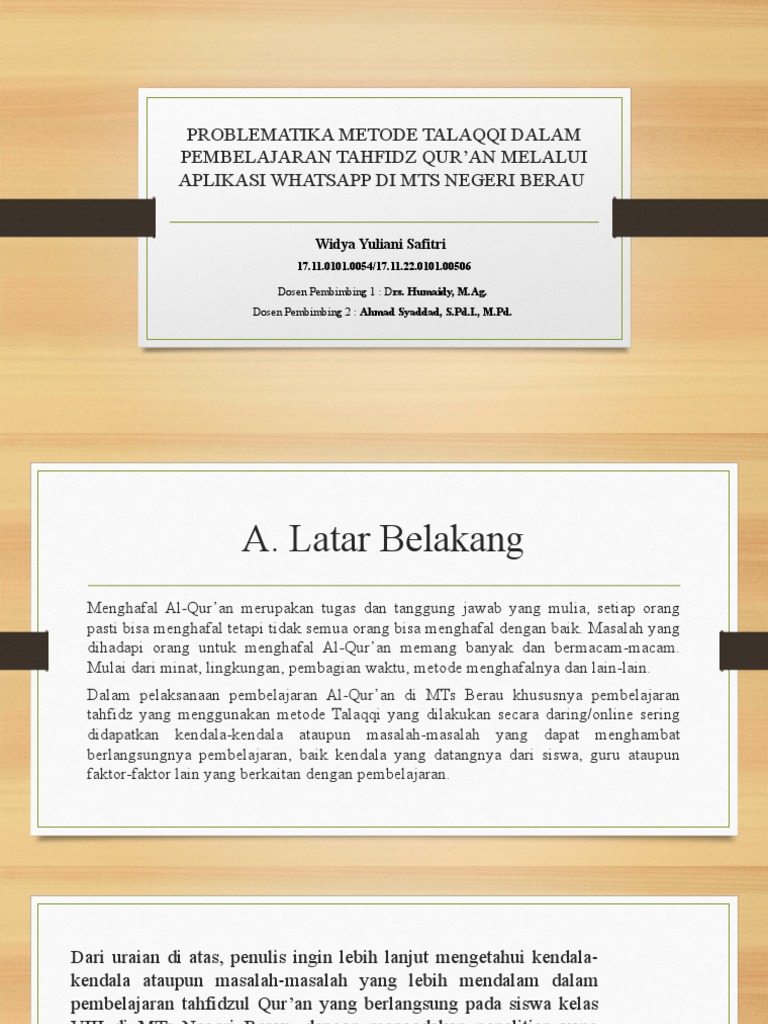 Problematika Metode Talaqqi Dalam Pembelajaran Tahfidz Qur'an Melalui | PDF