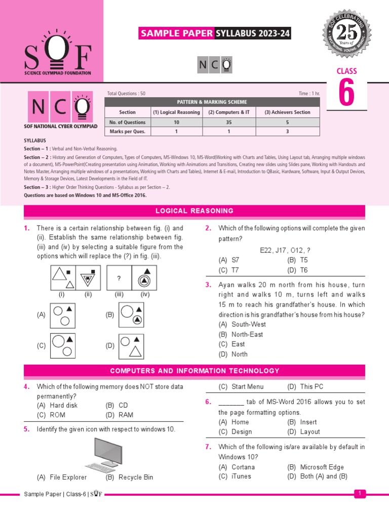Nco Sample Paper Class-6 | PDF