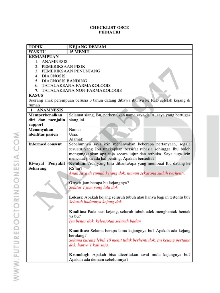 Checklist OSCE Kejang Demam Pediatri | PDF