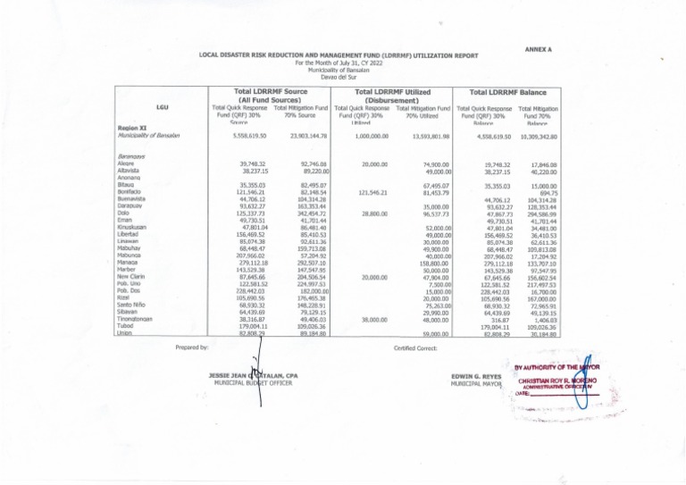 LDRRMF Utilization Report July 31, 2023 DBM | PDF
