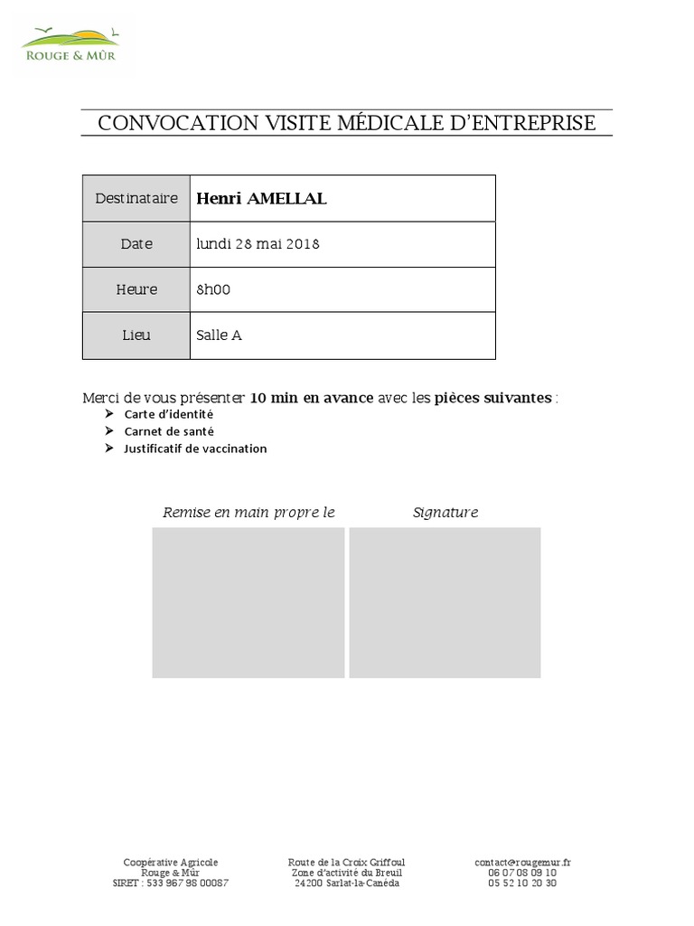 Fusion Exercice 3 Word Publipostage Convocation Visite Médicale1 | PDF