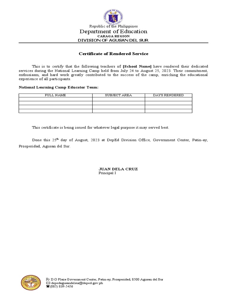 Certificate of Rendered Service | PDF