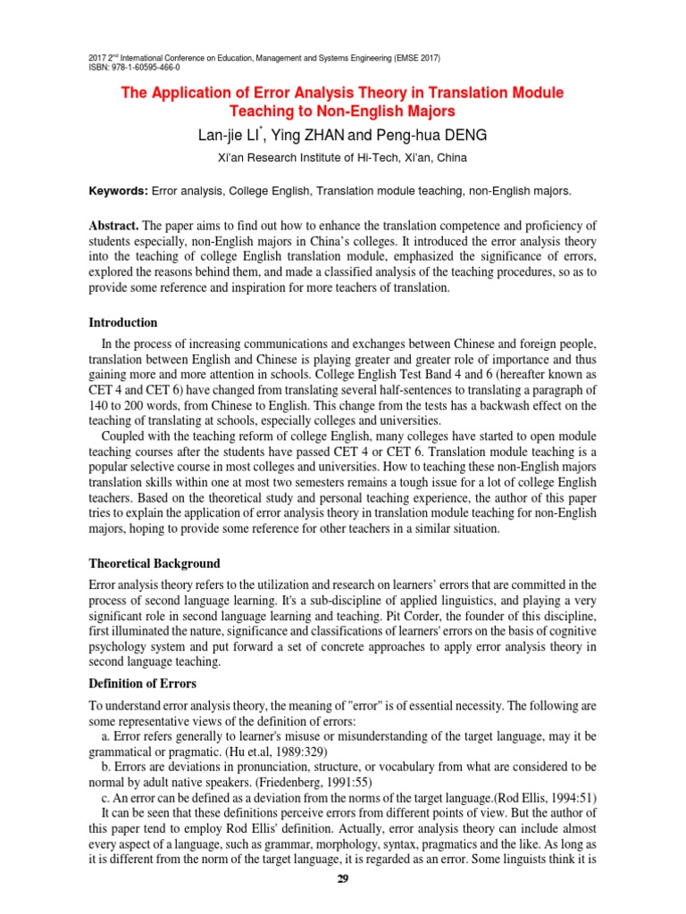 The Application of Error Analysis Theory in Translation Module | PDF ...