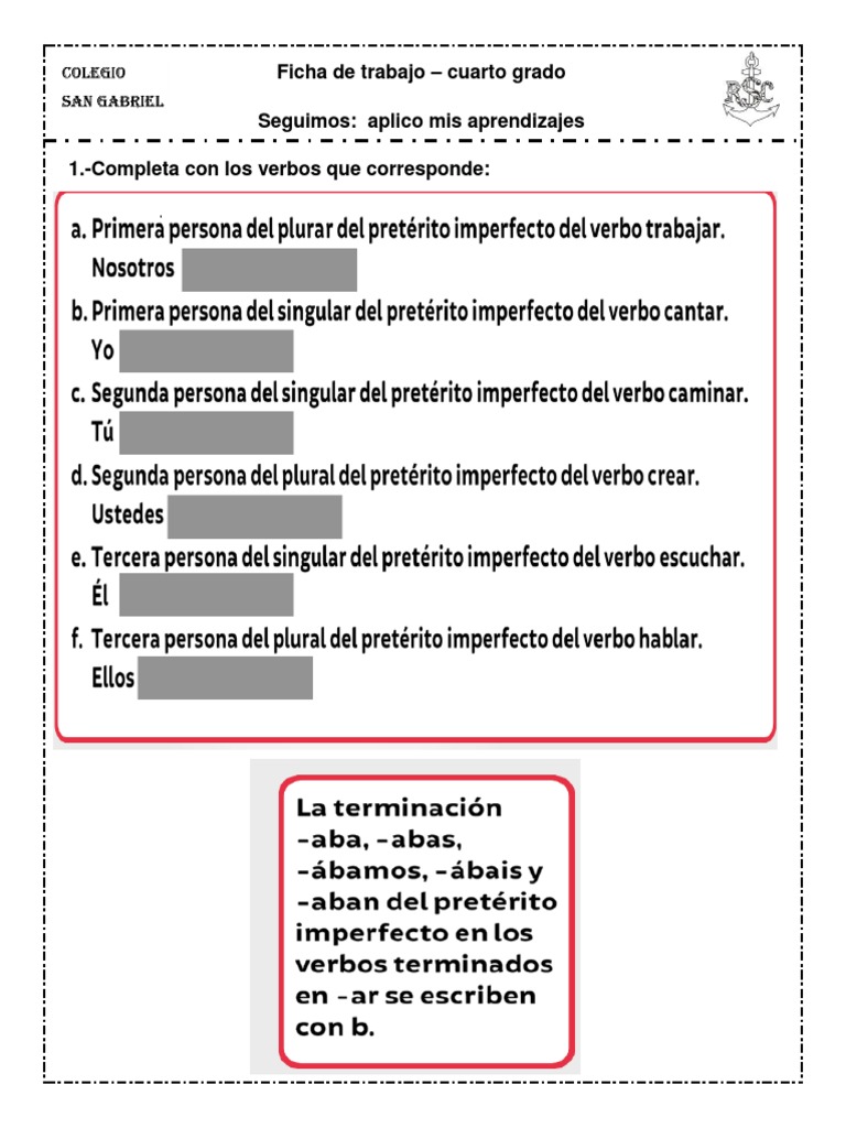 Actividades de Verbos en Pretérito para Cuarto Grado | PDF