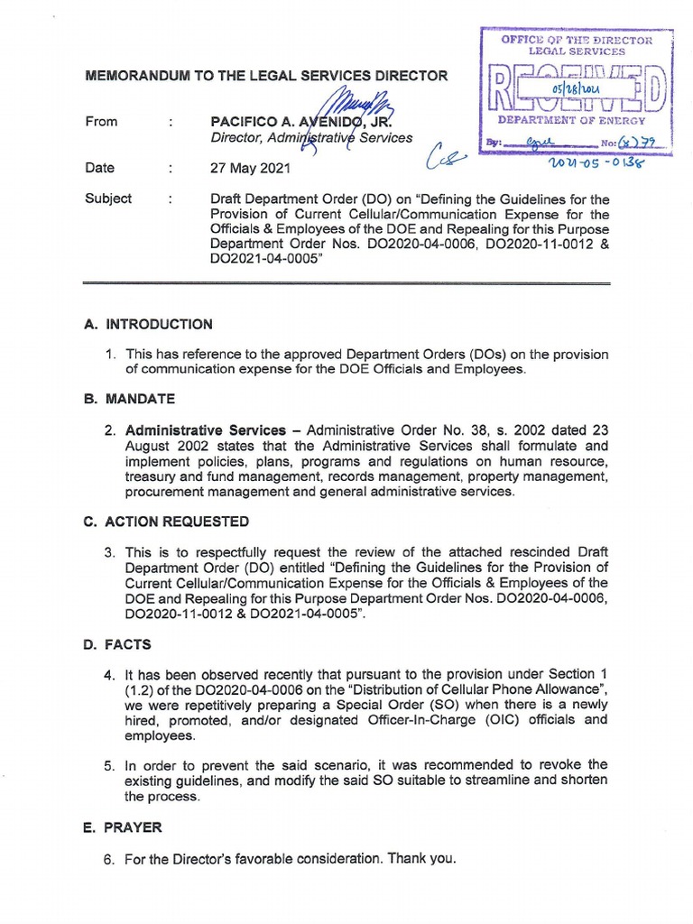 D.O. On Defining The Guidelines For The Provision of Current Cellular ...