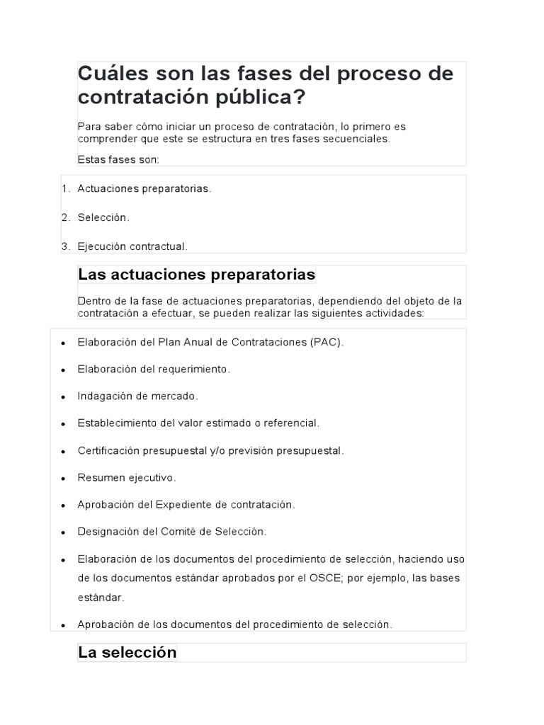 Cuáles Son Las Fases Del Proceso De Contratación Pública Pdf