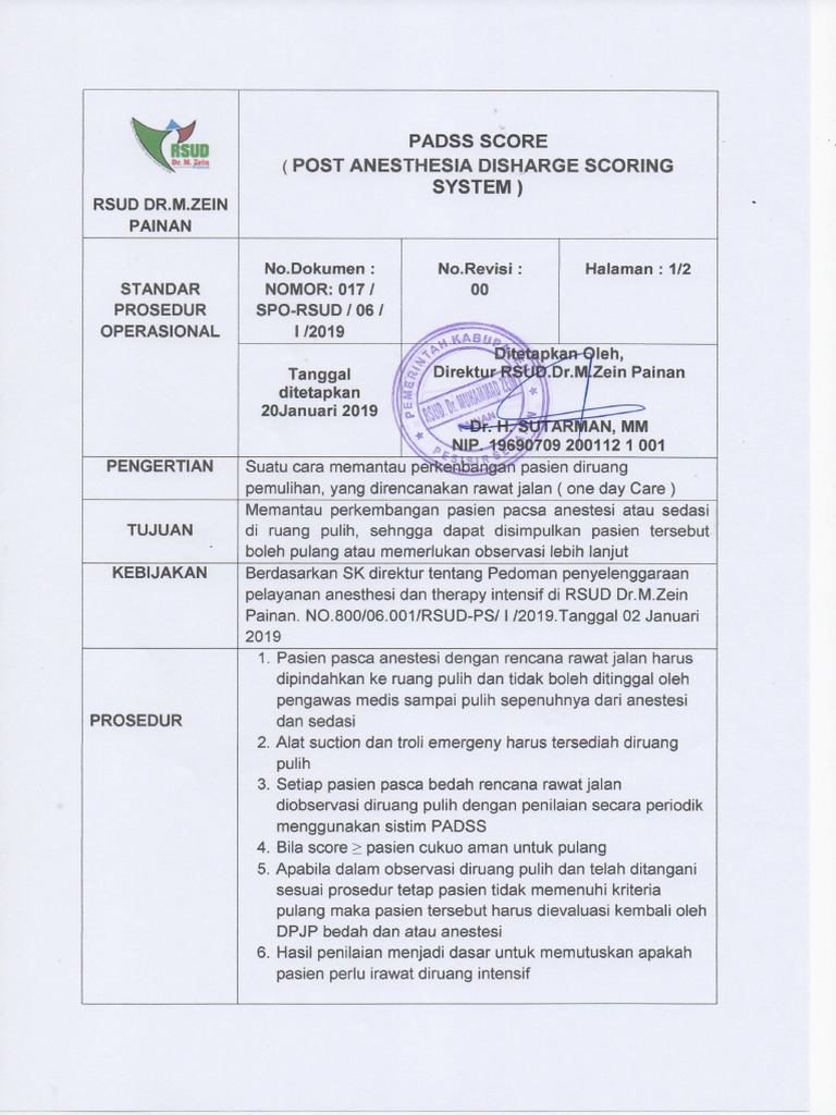 Spo Post Anesthesia Discharge Scoring System Score 2019 | PDF