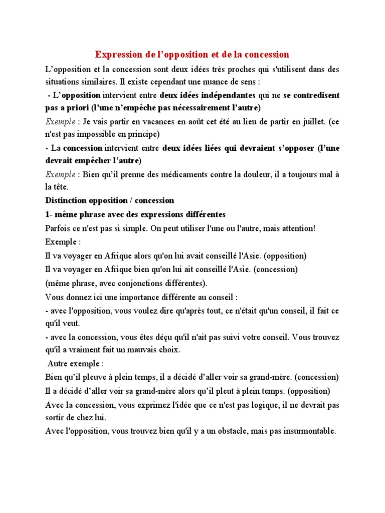 Opposition Et Concession Simple | PDF